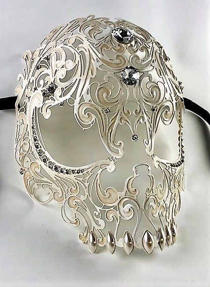 Venetian Mask Laser Cut Metal – Antique White Skull – Visions of Venice